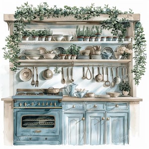 20 Vintage Floral Kitchen Clipart, Printable Watercolor Clipart, High ...