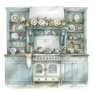 20 Vintage Floral Kitchen Clipart, Printable Watercolor Clipart, High ...