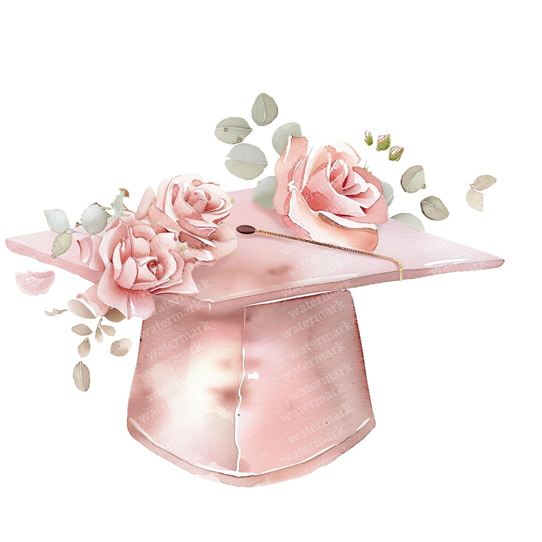 20 Pink Graduation Cap Clipart, Printable Watercolor, High-quality Jpgs ...