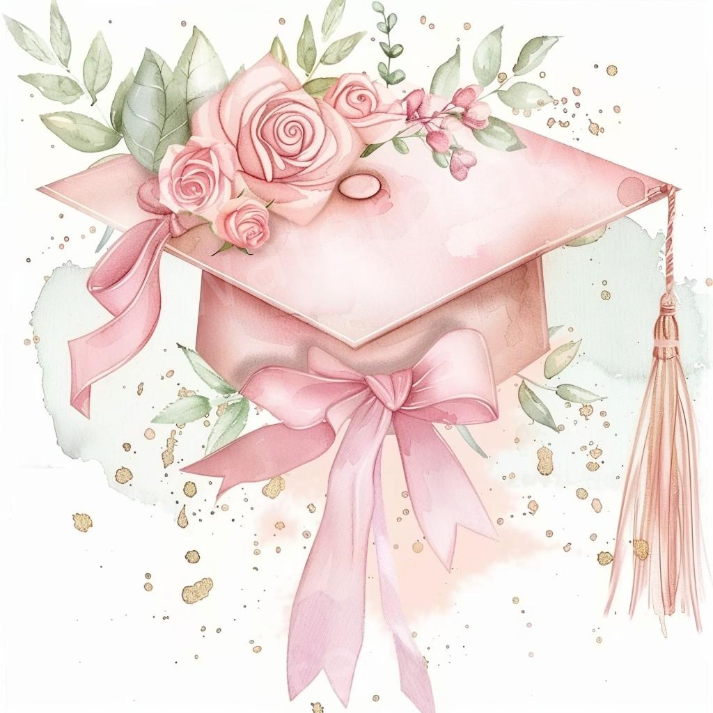 20 Pink Graduation Cap Clipart, Printable Watercolor, High-quality Jpgs ...