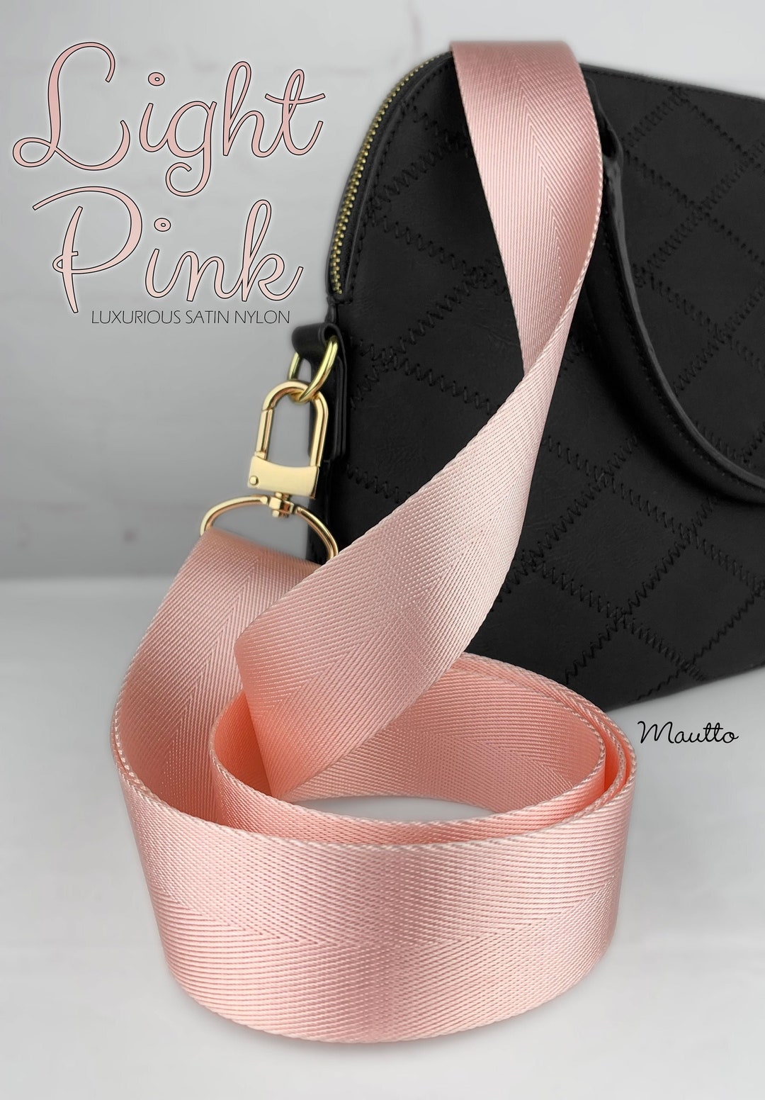 Light Pink Satin Nylon Adjustable Cross Body Bag Strap – Customize ...