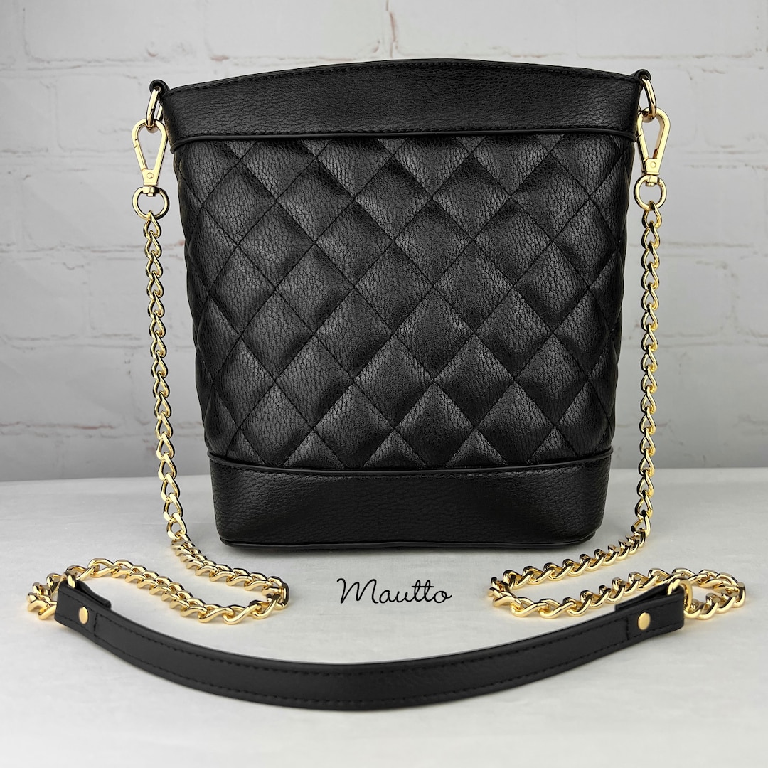 GOLD Chain Strap With Leather Petite Handle - Classy Curb Diamond Cut ...