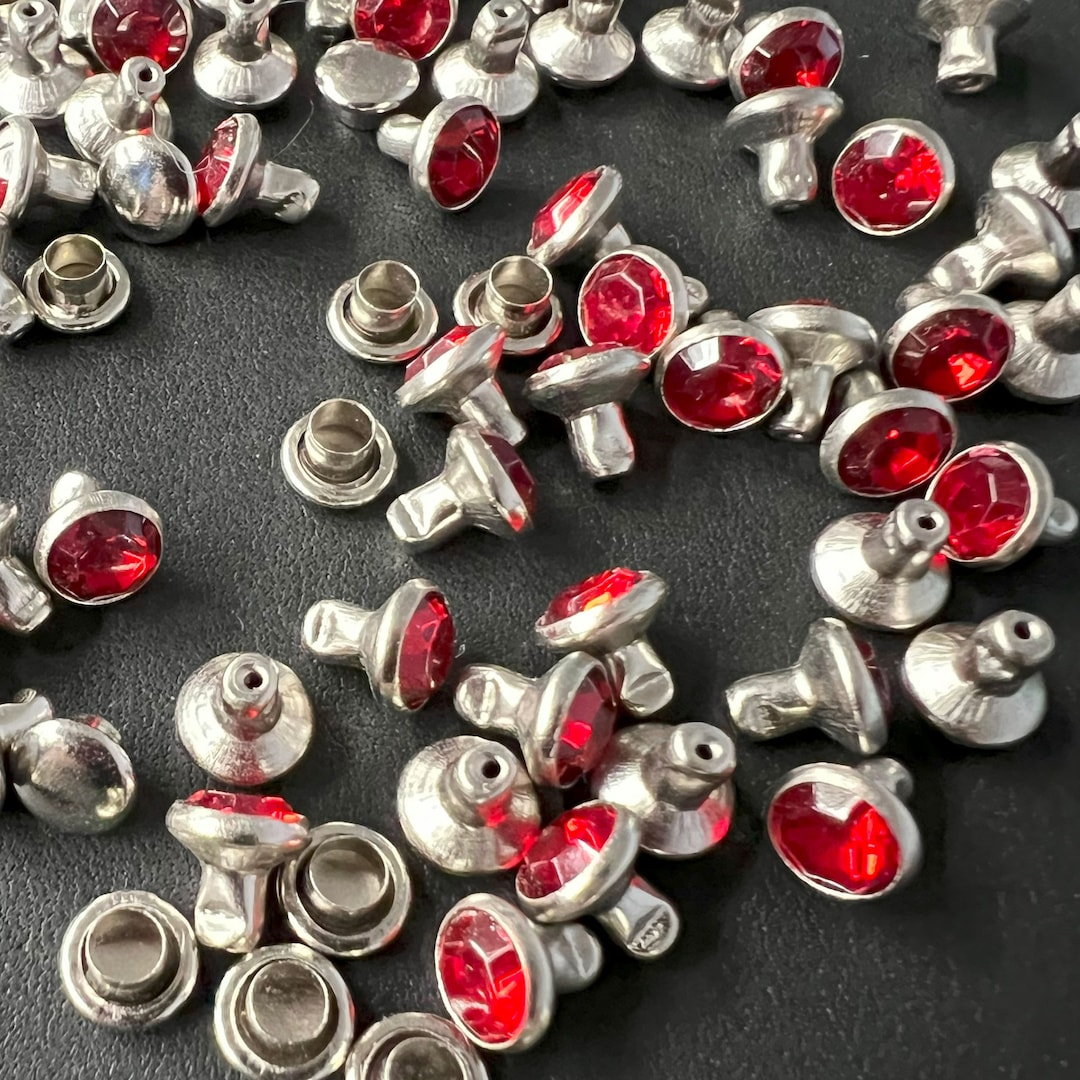 Ruby Red Crystal Rivets: Simulated Gemstone Bedazzling - 10 Sets - Etsy