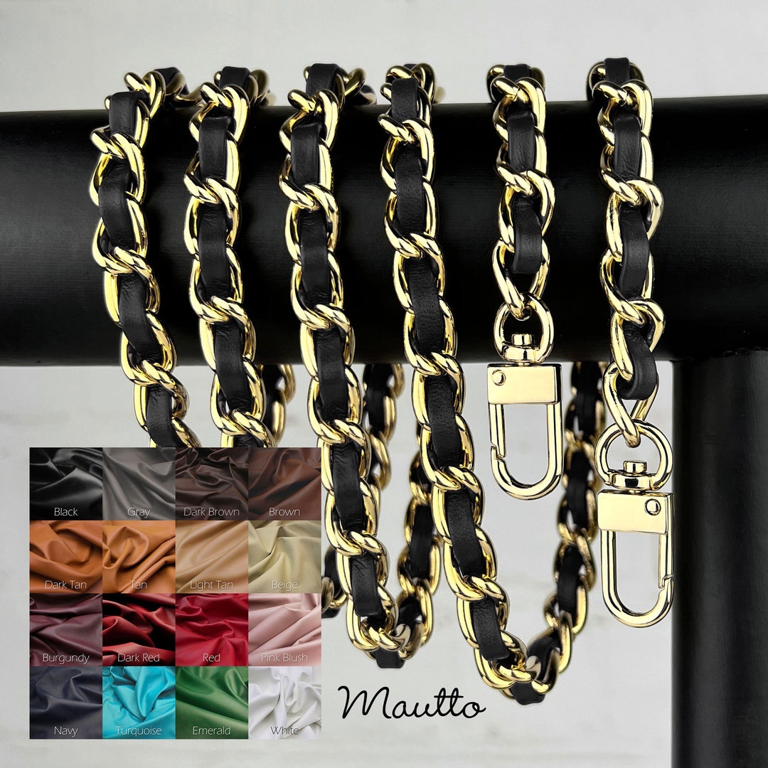 Gold Chain Leather Woven Strap for Purse Handbag Chain Strap Leather ...