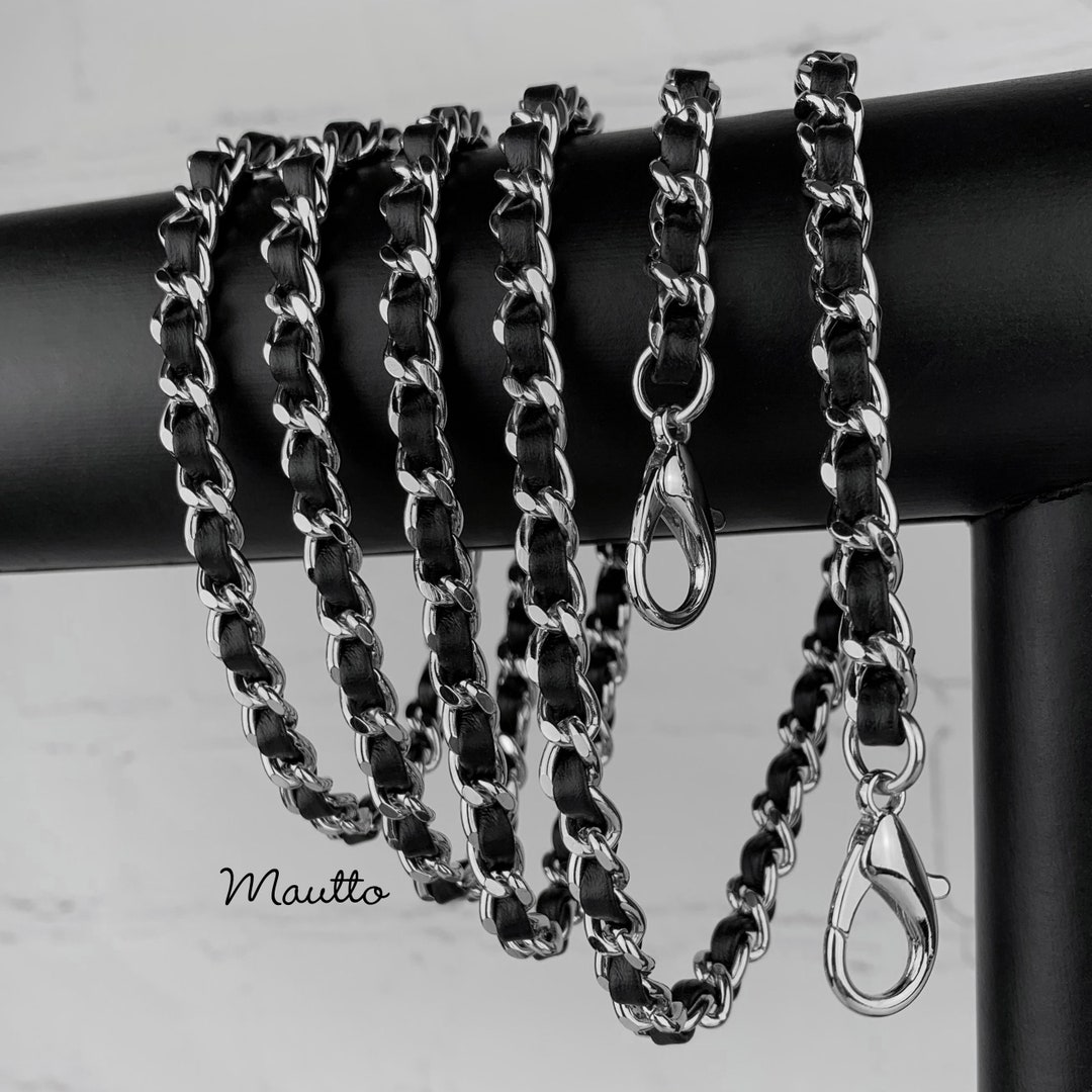 Extra Petite Silver Chain Strap With Black Leather Weave - Mini Classy ...