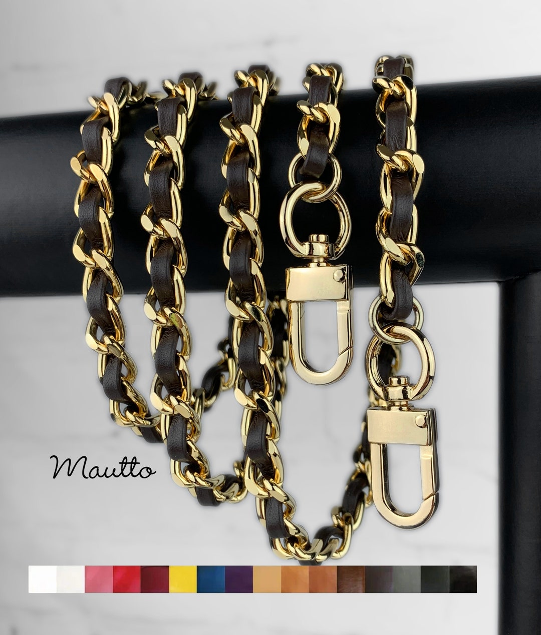 Classic Gold-tone Chain With Genuine Leather Woven-in - 3/8 Inch Wide ...