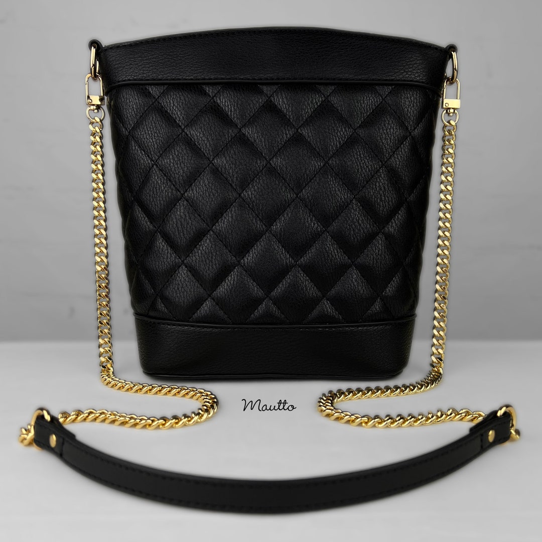 GOLD Chain Strap With Leather Petite Handle - Fancy Link Chain on Sides ...