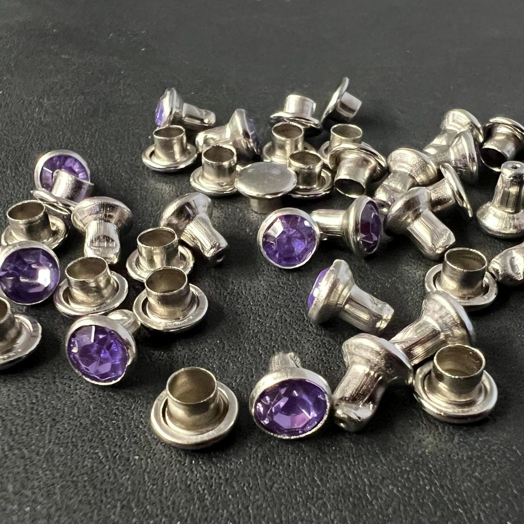 Amethyst Crystal Diamond Rivets: Bedazzling Bag Hardware - 10 Sets - Etsy