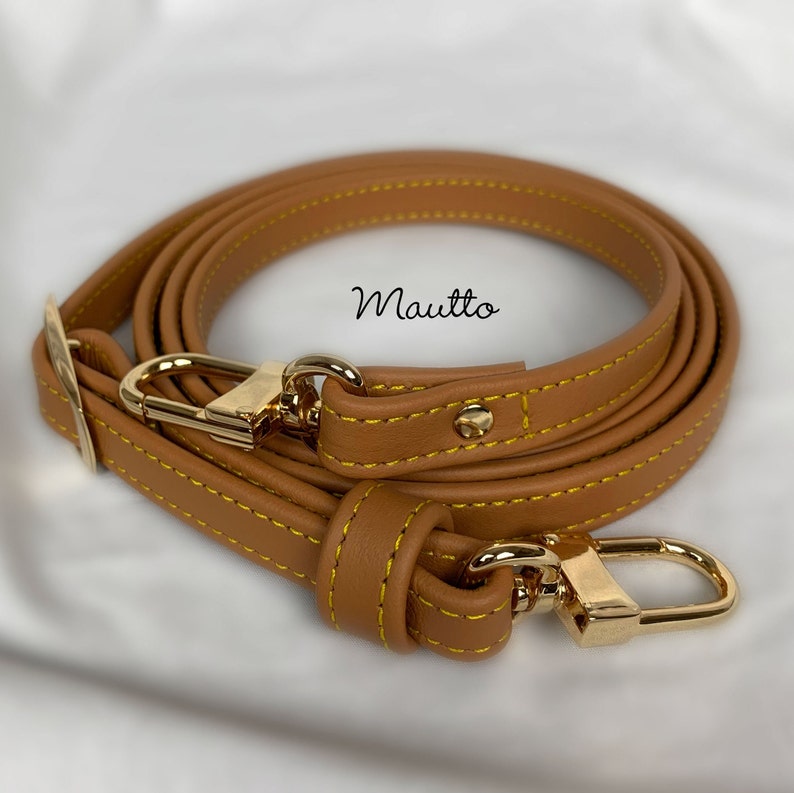 Tan Leather Purse Strap – Yellow Stitching, Adjustable Crossbody ...