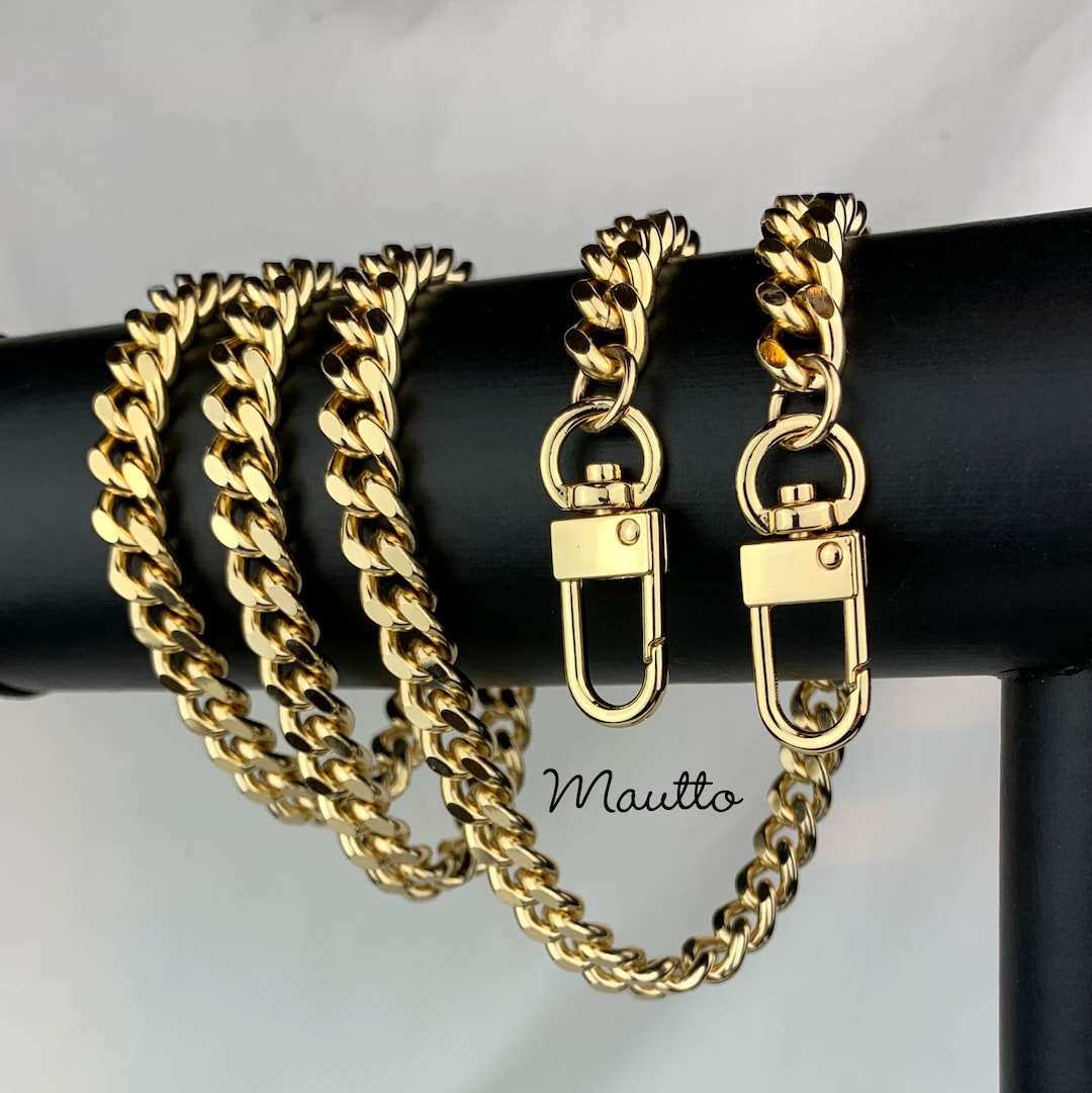 Thick Fancy Link Curb Chain Strap With Diamond Cut Accents - GOLD ...