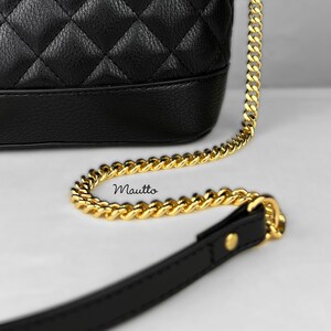 GOLD Chain Strap With Leather Petite Handle - Fancy Link Chain on Sides ...