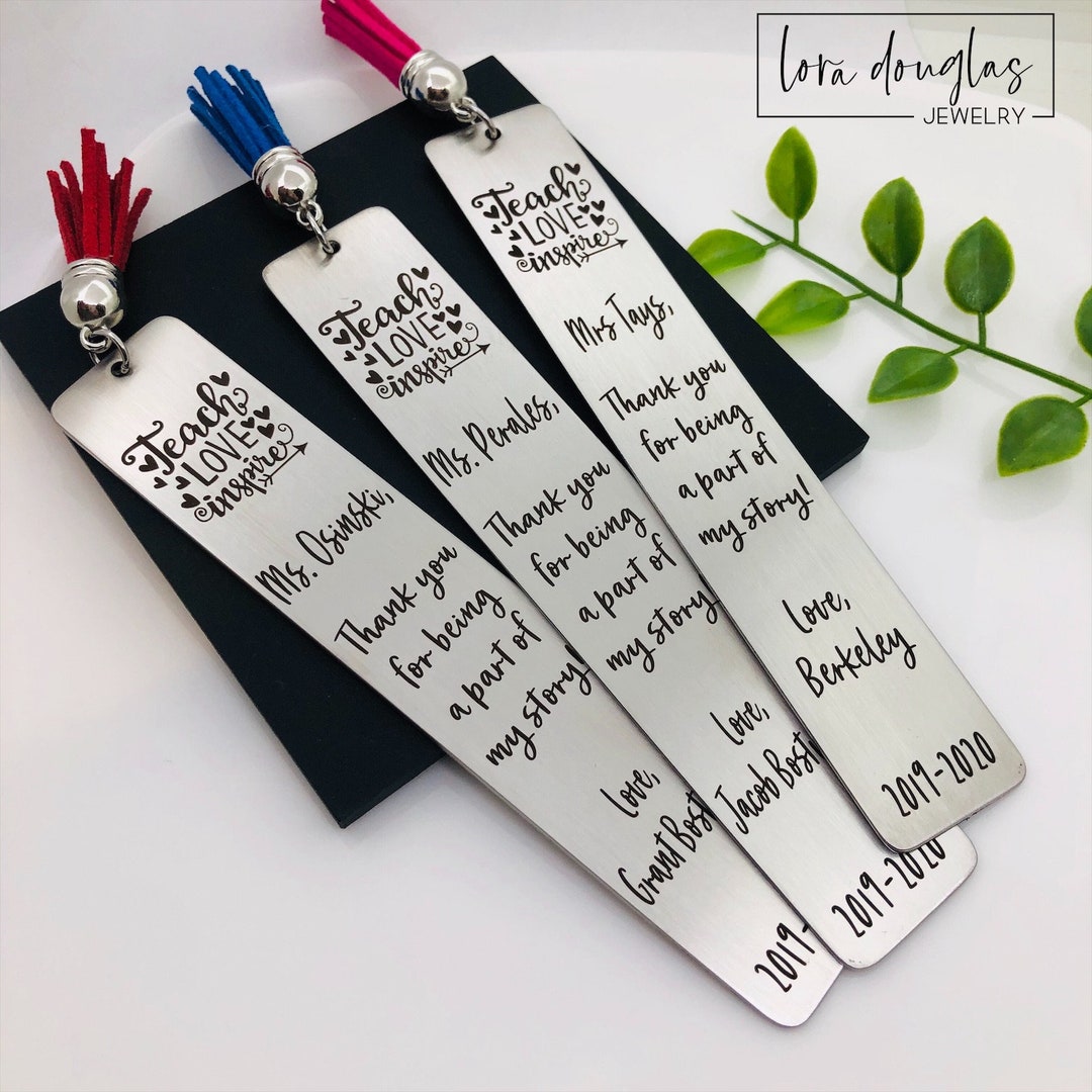 Personalized Teacher Appreciation Bookmark, Teach Love Inspire, Custom ...