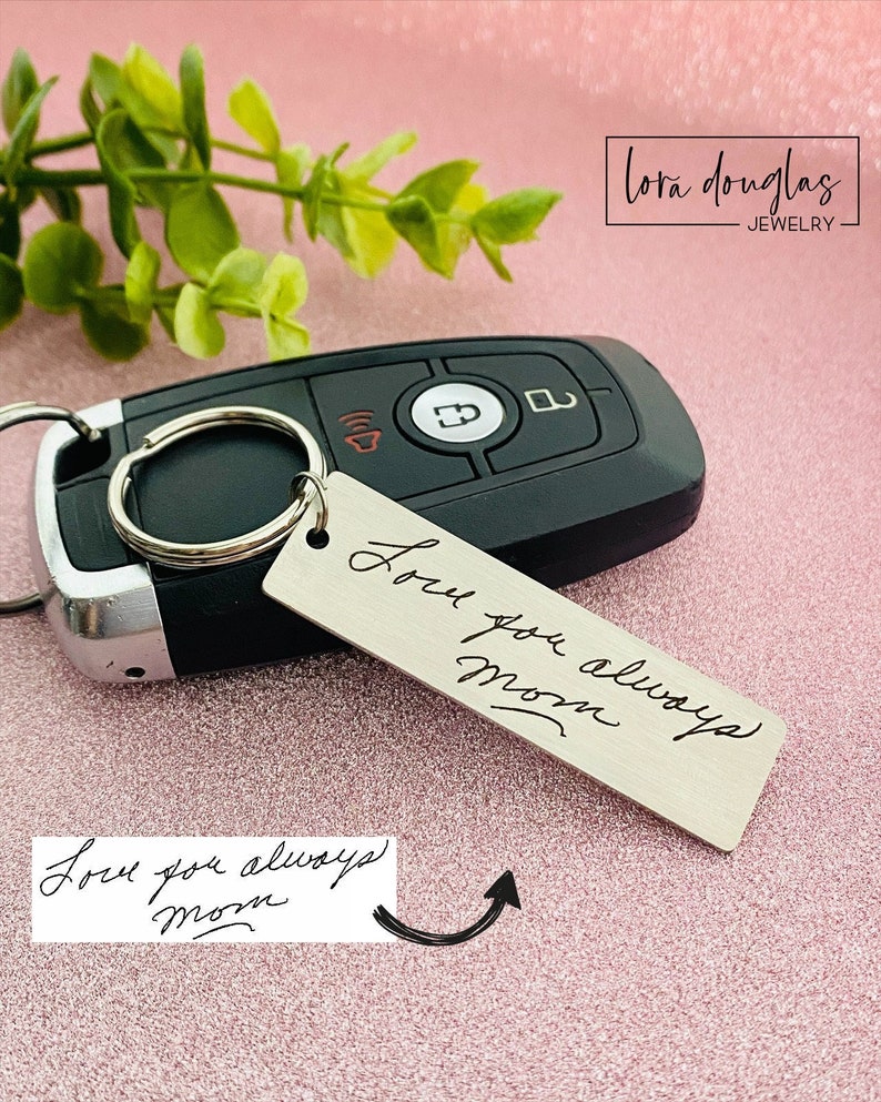Handwriting Keychain, Silver Stainless Steel 2 Inch Rectangle Key Ring ...