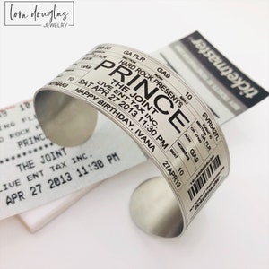 Concert Ticket Bracelet, Silver or Gold Stainless Steel Cuff Bracelet ...