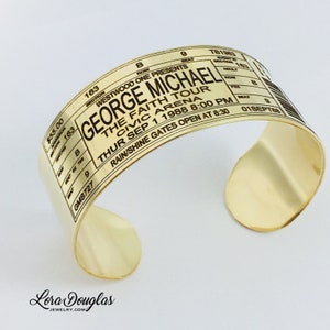 Concert Ticket Bracelet, Silver or Gold Stainless Steel Cuff Bracelet ...