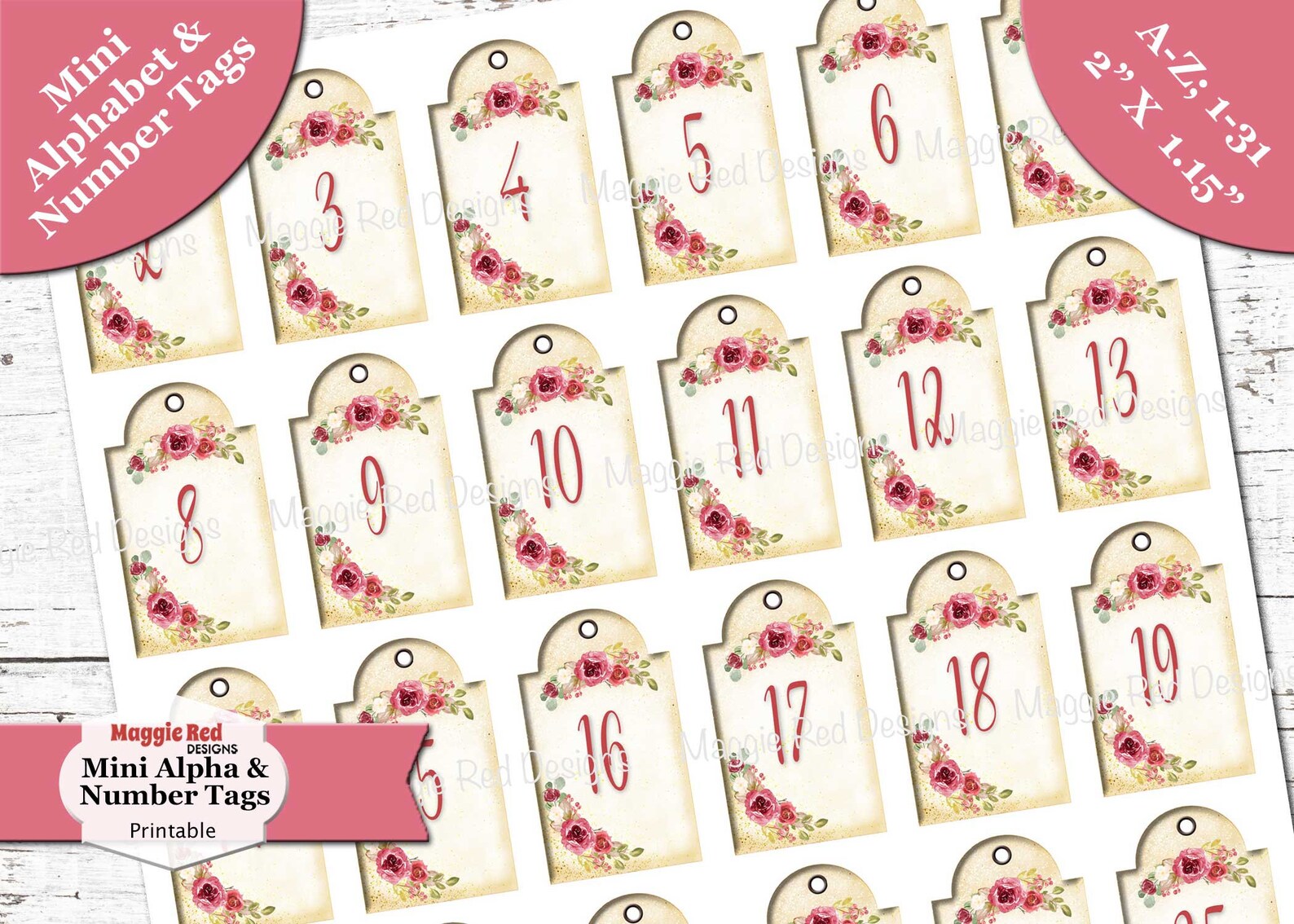 Printable Shabby Chic Alphabet and Number Tags: Rose Ephemera (PDF ...
