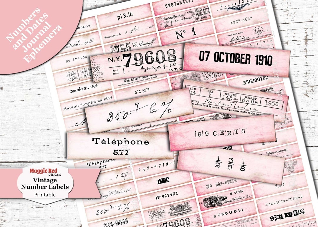Pink Number Stickers: Vintage Journal Ephemera (printable) - Etsy