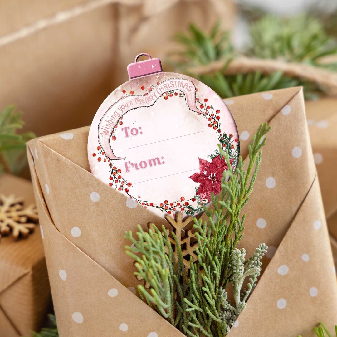 Printable Christmas Gift Tags, Holiday Gift Tags, Pink Christmas ...
