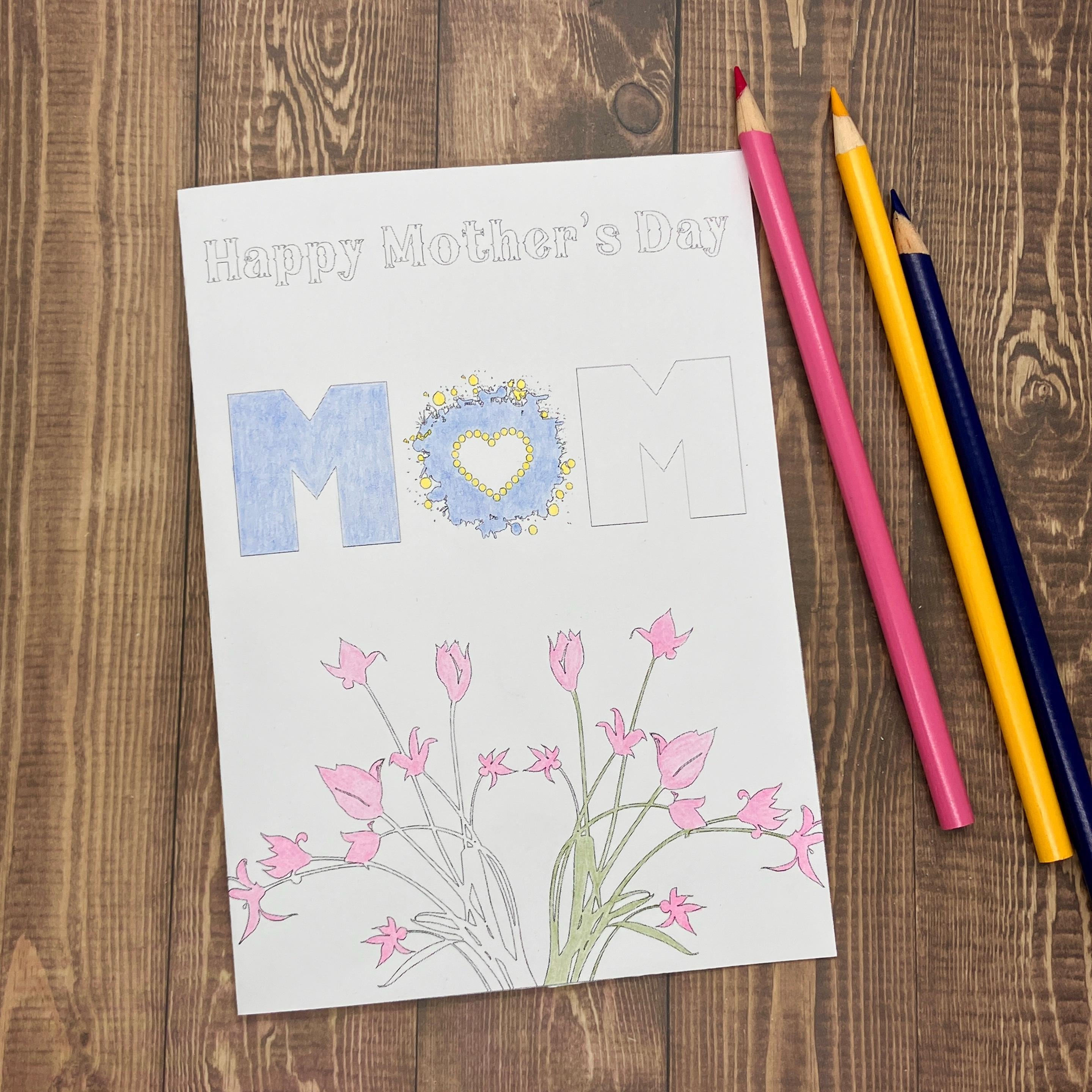 Mother's Day Coloring Card: Printable Floral 5x7 Greeting (PDF) - Etsy