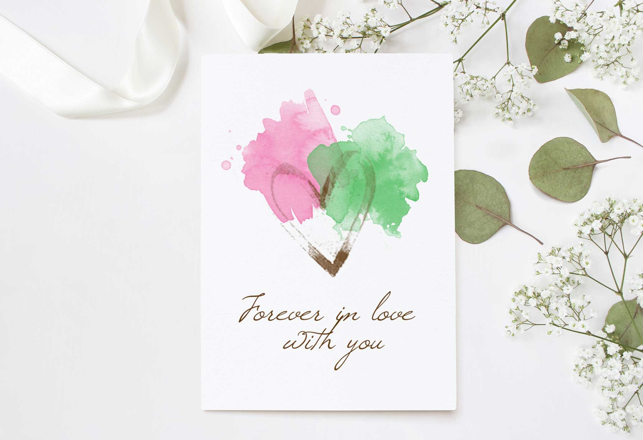 Watercolor Heart Card Greeting Cards Downloadable Romantic | Etsy