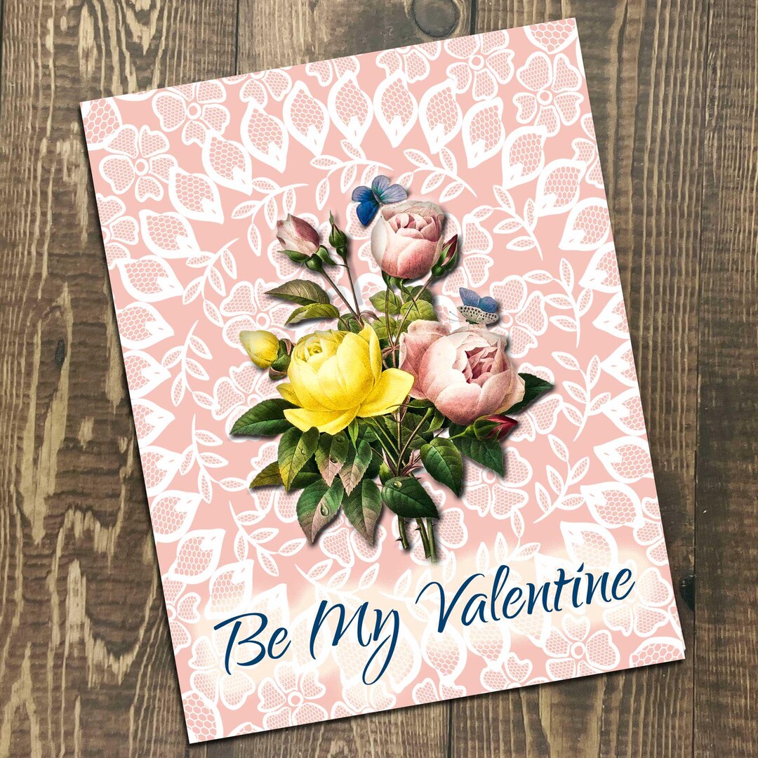 Printable Be My Valentine Card: Floral Bouquet, Lace Design, Cricut ...