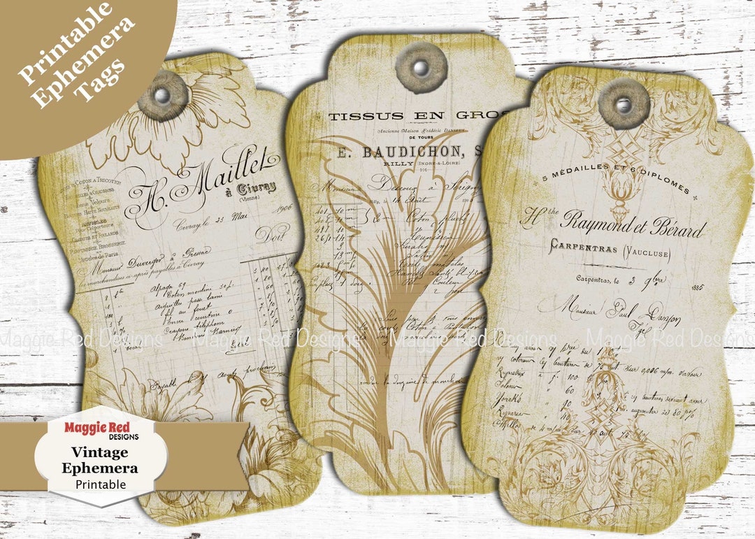 Vintage French Ephemera Tags: Botanical Junk Journal (PDF, PNG) - Etsy
