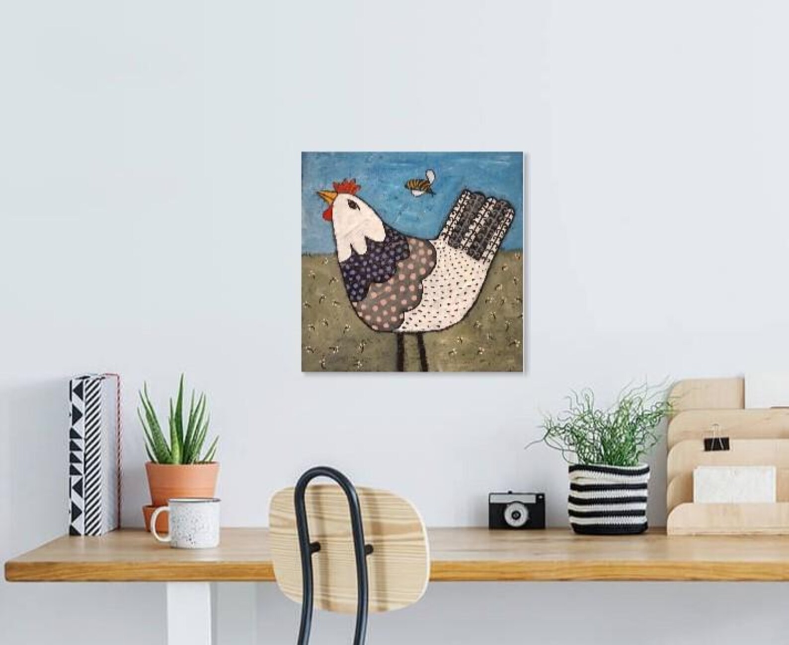 Whimsical Colorful Chicken Painting: Textural, Primitive, Folk Art ...