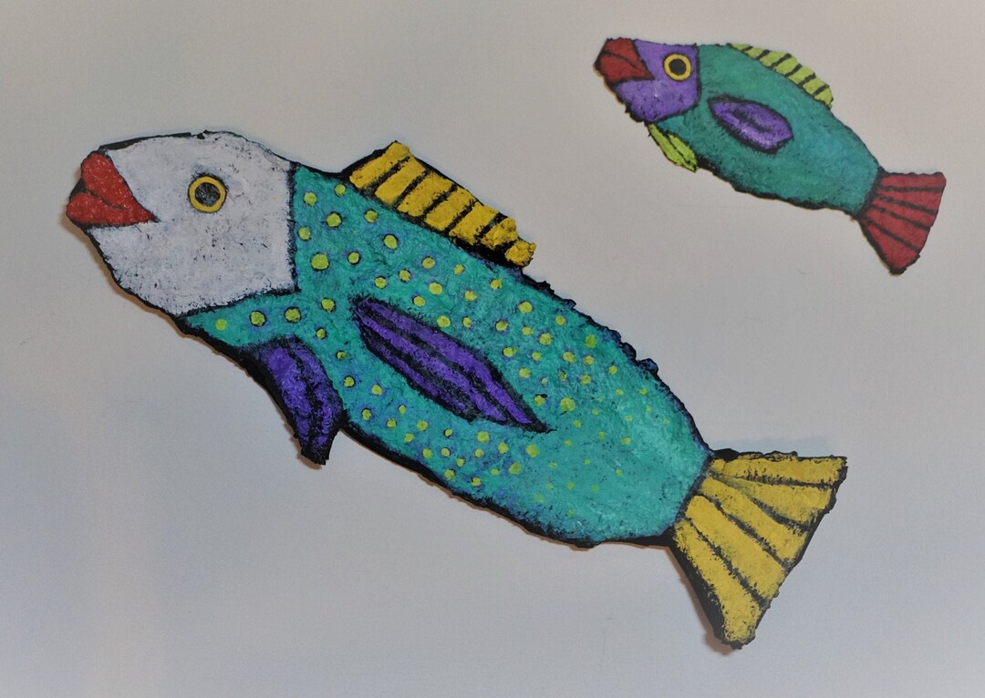 Whimsical Folk Art Papier Mache Fish Sculpture Colorful Fish Wall Art ...