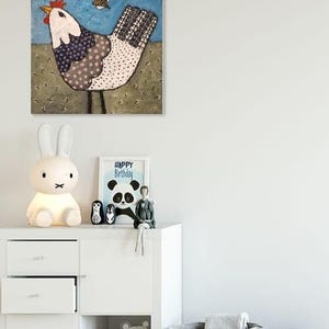 Whimsical Colorful Chicken Painting: Textural, Primitive, Folk Art ...