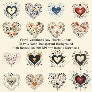 Valentine's Day Floral Hearts 28 Clipart Designs Transparent PNG ...