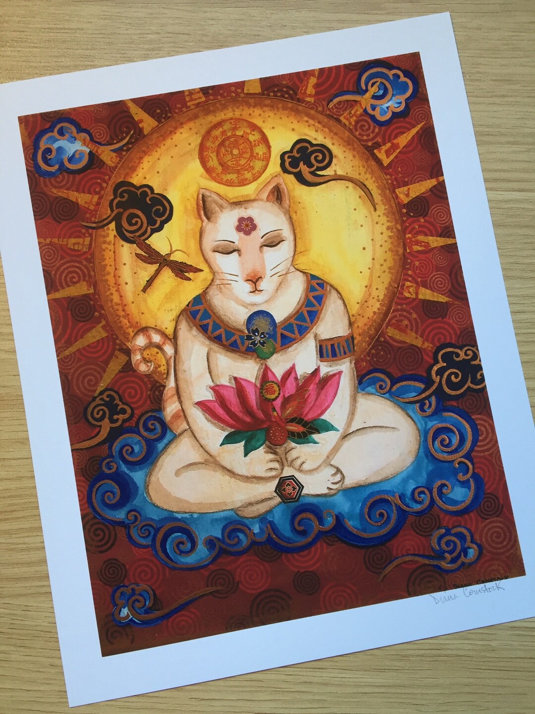 Impresión firmada, gato de Buda nublado - Etsy España