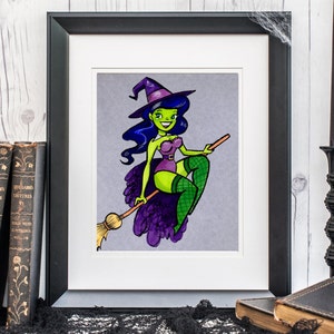 Wicked Witch Pin-up Themed Girl Original Halloween Drawing - Etsy