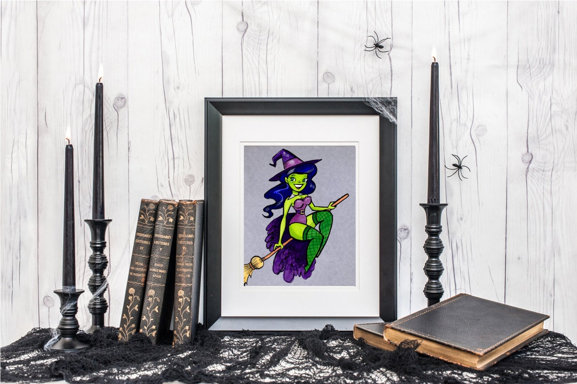 Wicked Witch Pin-up Themed Girl Original Halloween Drawing - Etsy