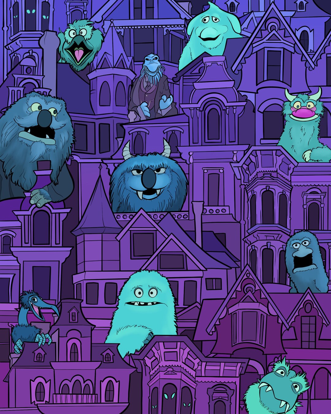 Monster Houses - Art Print - 4x5.5 - Etsy