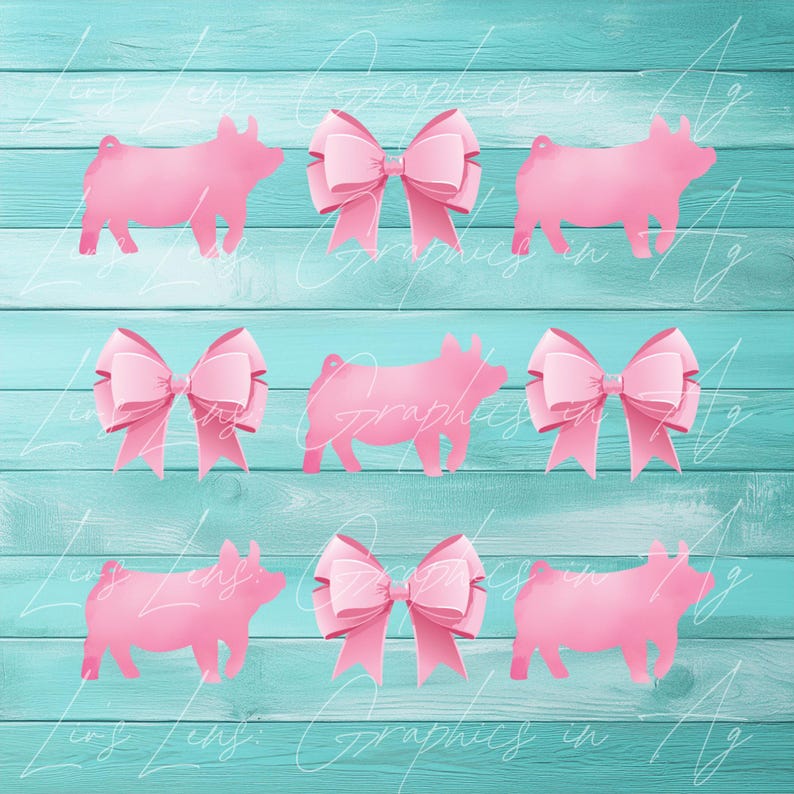 Pink Watercolor Pigs With Bow Pattern Png - Etsy
