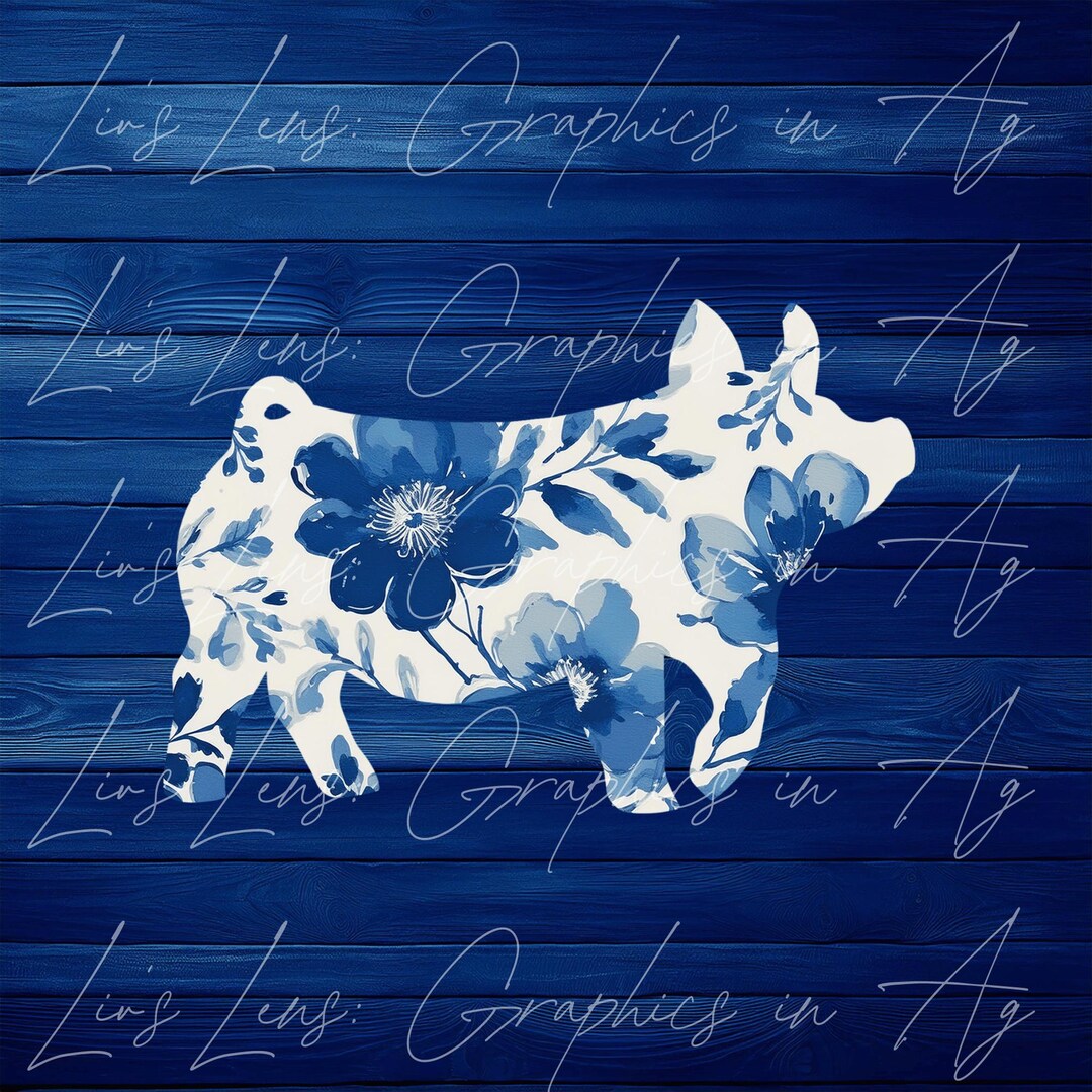 Blue Floral Pig Png - Etsy
