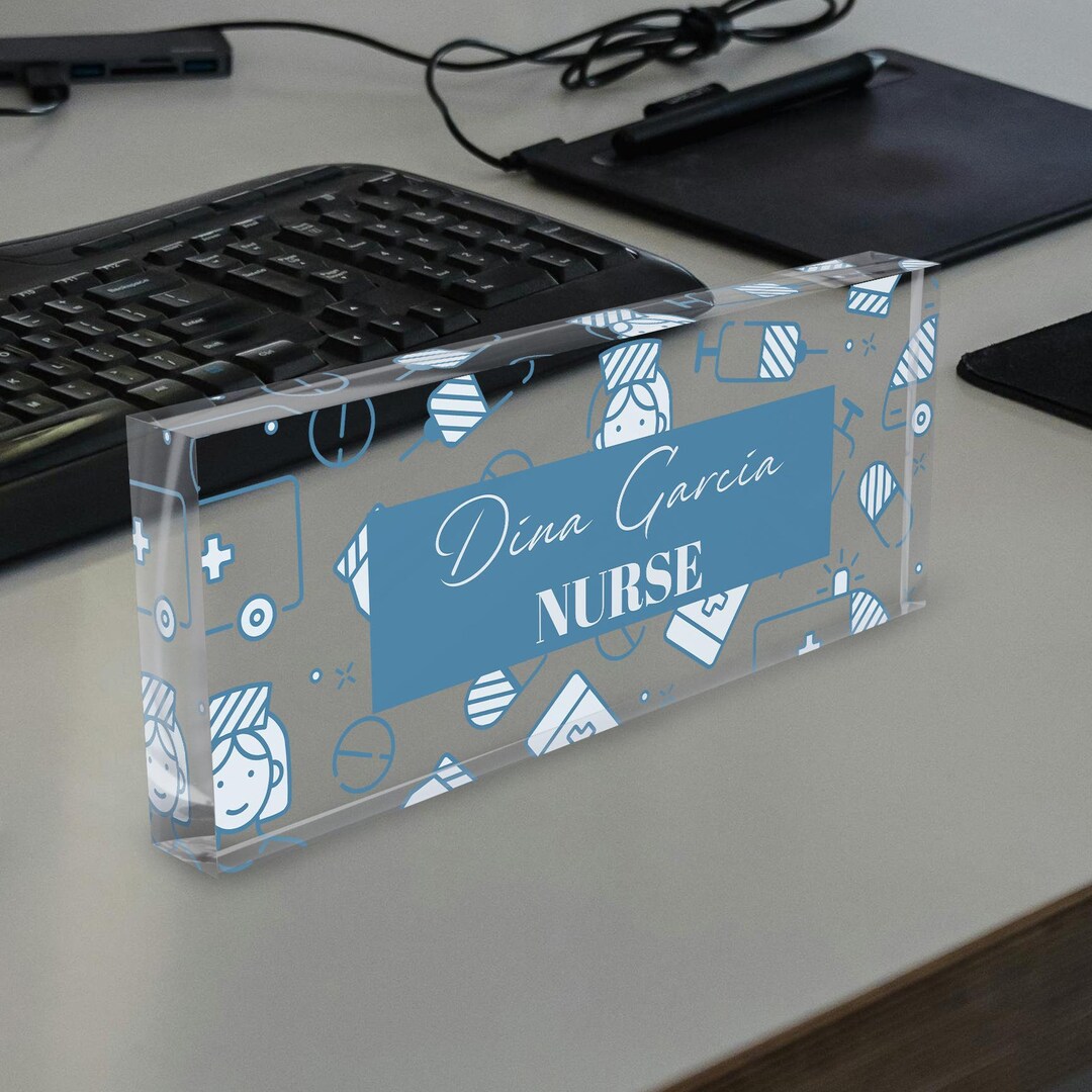 Nurse Desk Name Plate, Funny Desk Name Sign With Caricature for Nurse ...
