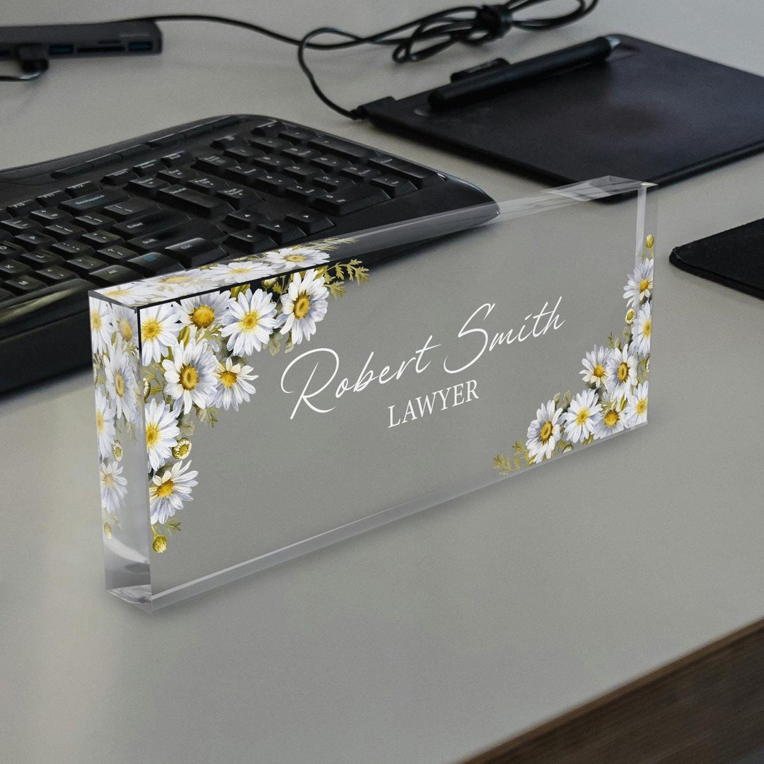 Custom Flower Name Plate, Acrylic Name Plate, Personalized Sign, Office ...
