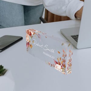 Pink Flower Name Plate, Acrylic Name Plate, Personalized Sign, Office ...