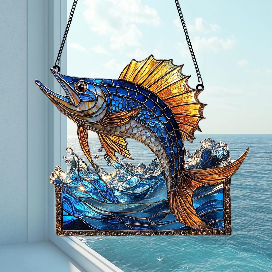 Acrylic Swordfish Suncatcher – Ocean Sailfish Leaping Out of Waves ...