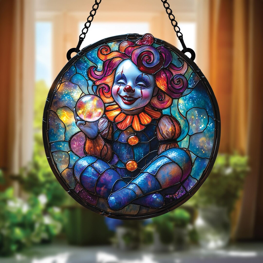 Magical Clown With Orb Suncatcher, Acrylic Window Hanging With Colorful ...