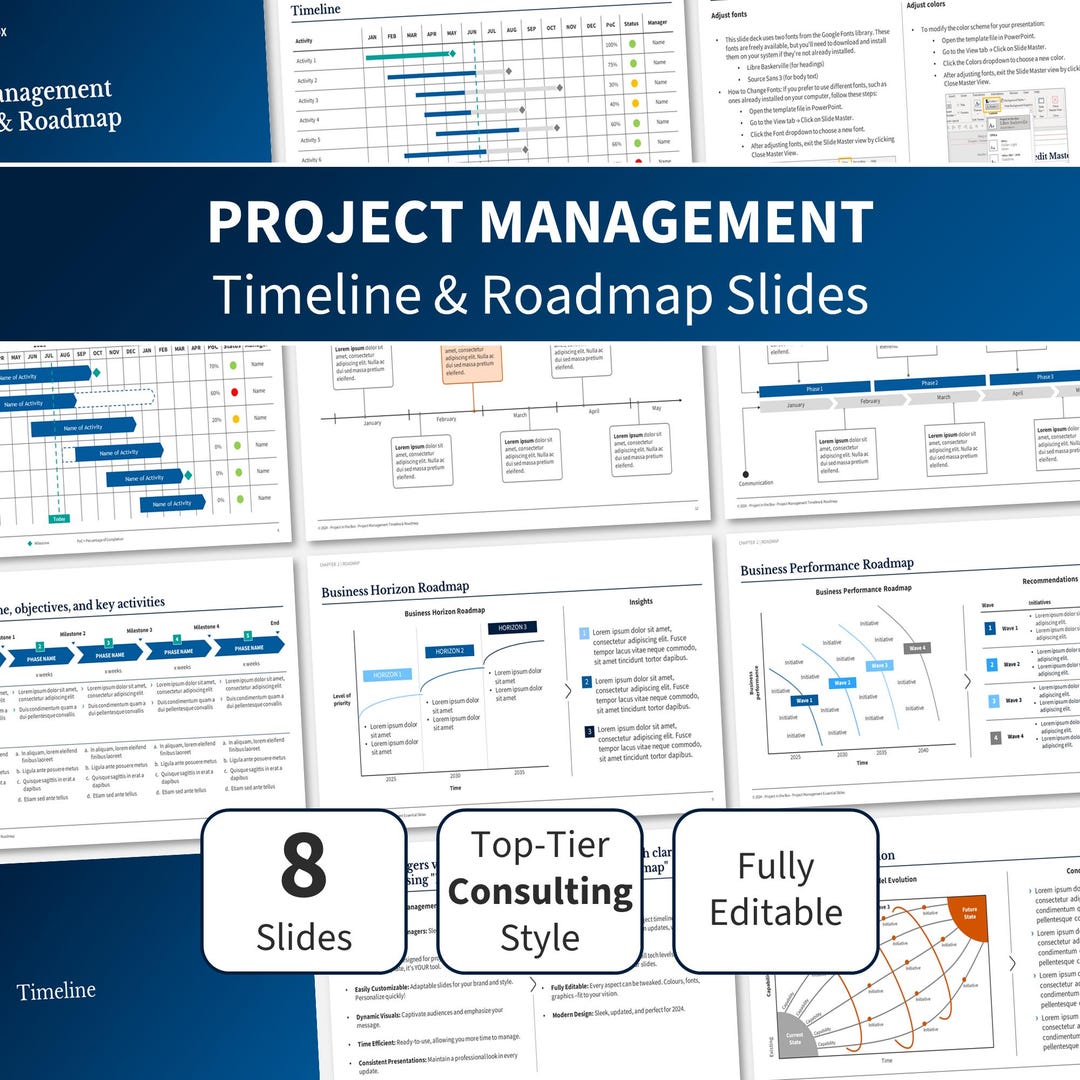 Project Management Timeline Template | Gantt Chart & Roadmap Powerpoint ...