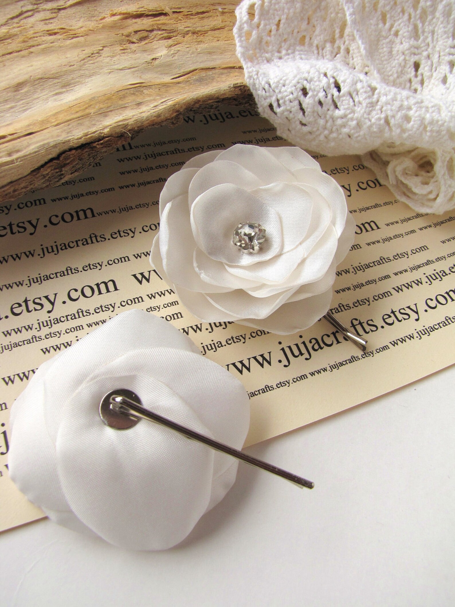 Bridal Hair Pins With Satin Fabric Flowers set of 2 Pcs - Etsy