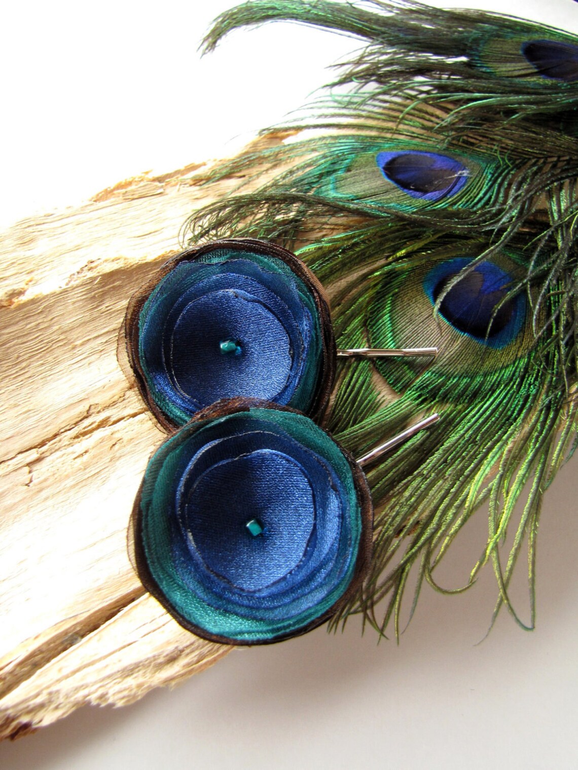 Hair Pins With Handmade Satin and Organza Fabric Flowers set - Etsy