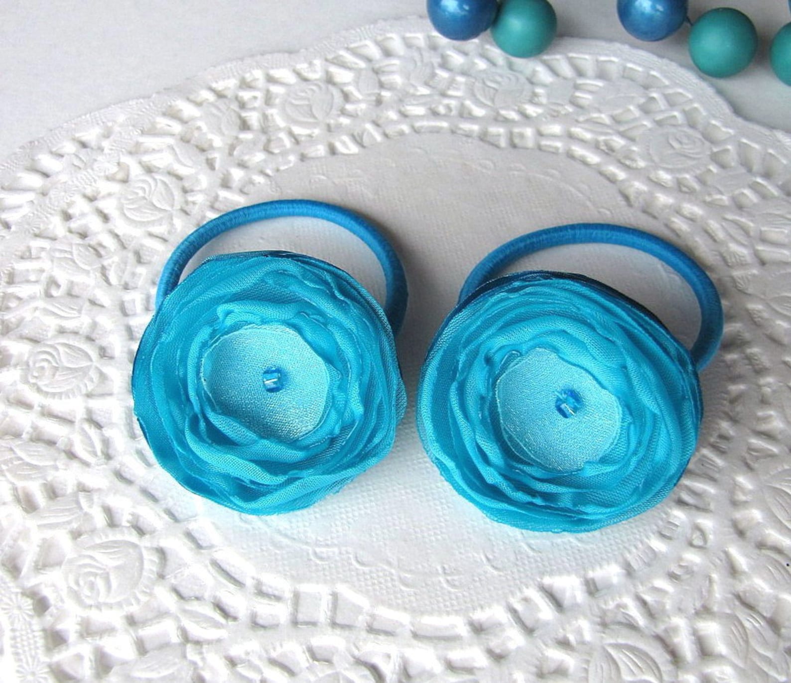 Floral Ponytail Holders With Handmade Fabric Flowers, Hair Elastics ...