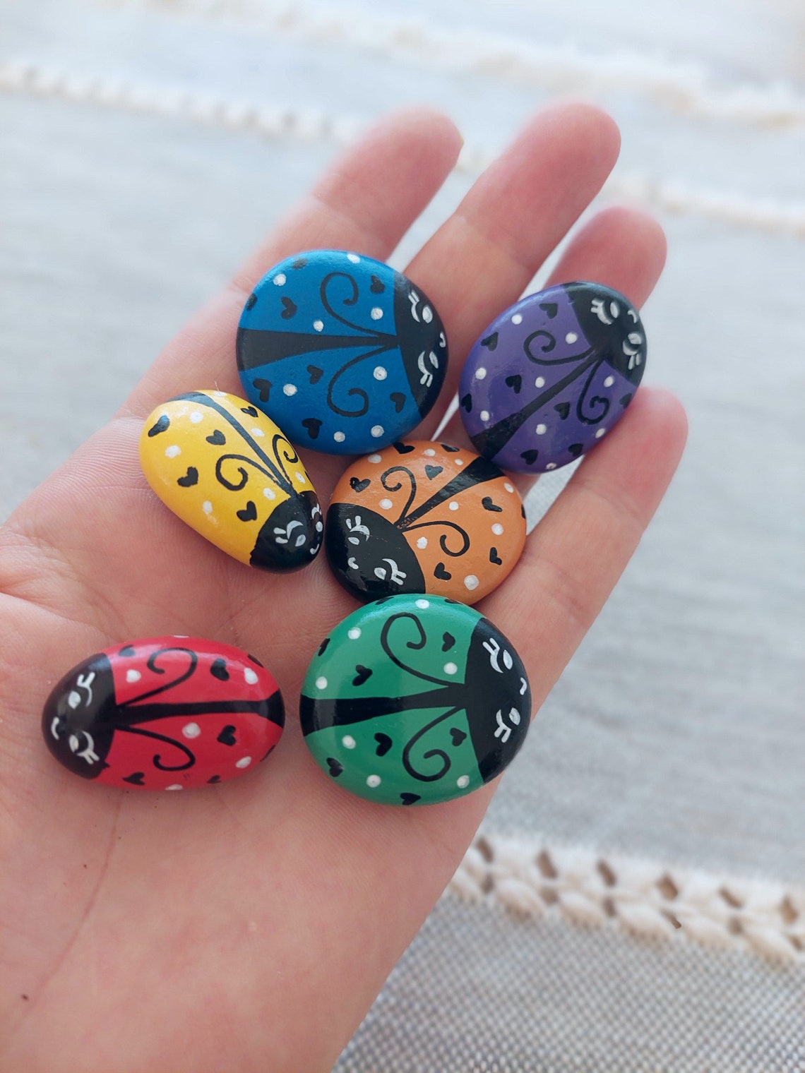 Painted Kindness Rocks Ladybug Rocks Rainbow Stones Garden - Etsy
