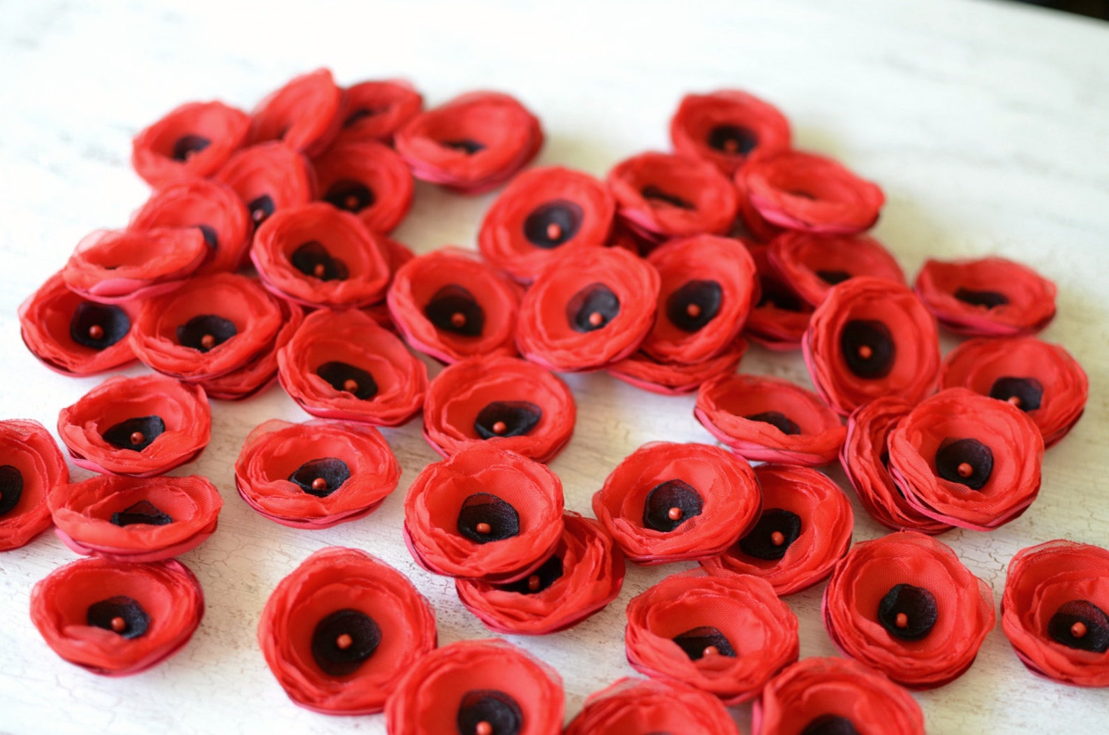 Tiny and Thick... Handmade Sew on Fabric Flower Appliques 4pcs TINY RED ...