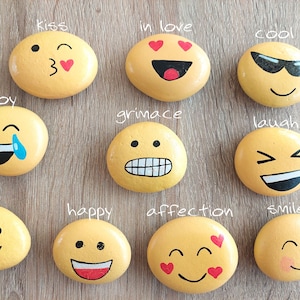 Painted Kindness Rocks, Emoji Rocks, Smiley Face Stones, Garden Decor ...
