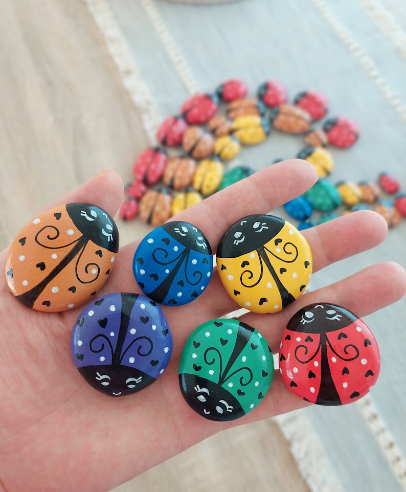 Painted Kindness Rocks Ladybug Rocks Rainbow Stones Garden - Etsy