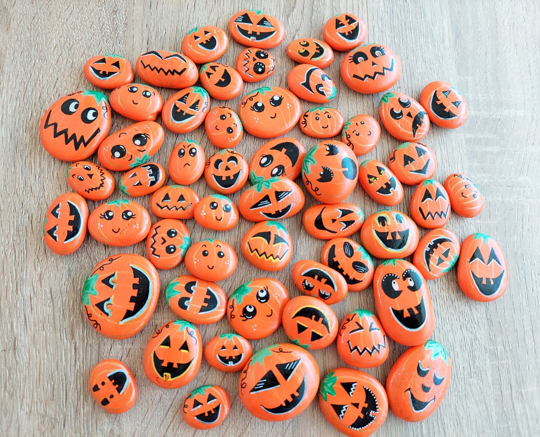 Painted Kindness Rocks, Pumpkin Rocks, Jack-o-lantern Stones, Garden ...